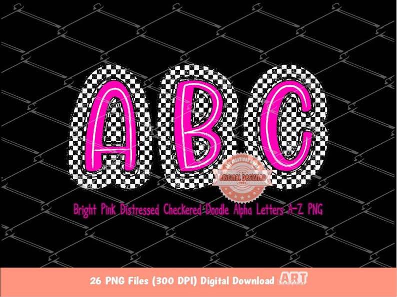 Pink Checkered Doodle Letters PNG, Bright Alphabet Clipart - Etsy