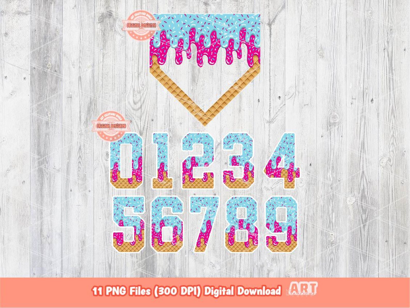 Drippy Ice Cream Numbers & Baseball Home Plate PNG Clipart (digital ...