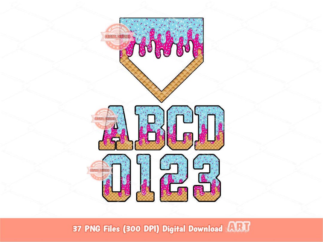 Drip Ice Cream Alphabet Home Plate PNG Bundle: Drippy Sports Letters ...
