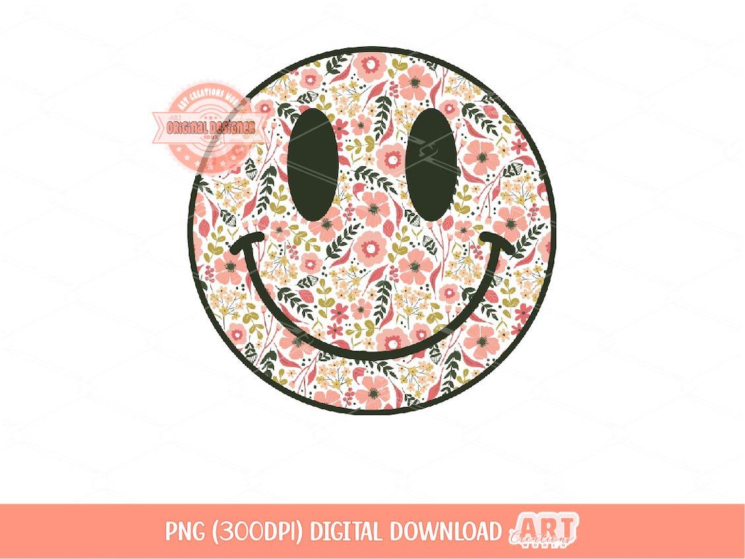 Boho Floral Smiley Face PNG: Trendy Sublimation Design (digital ...