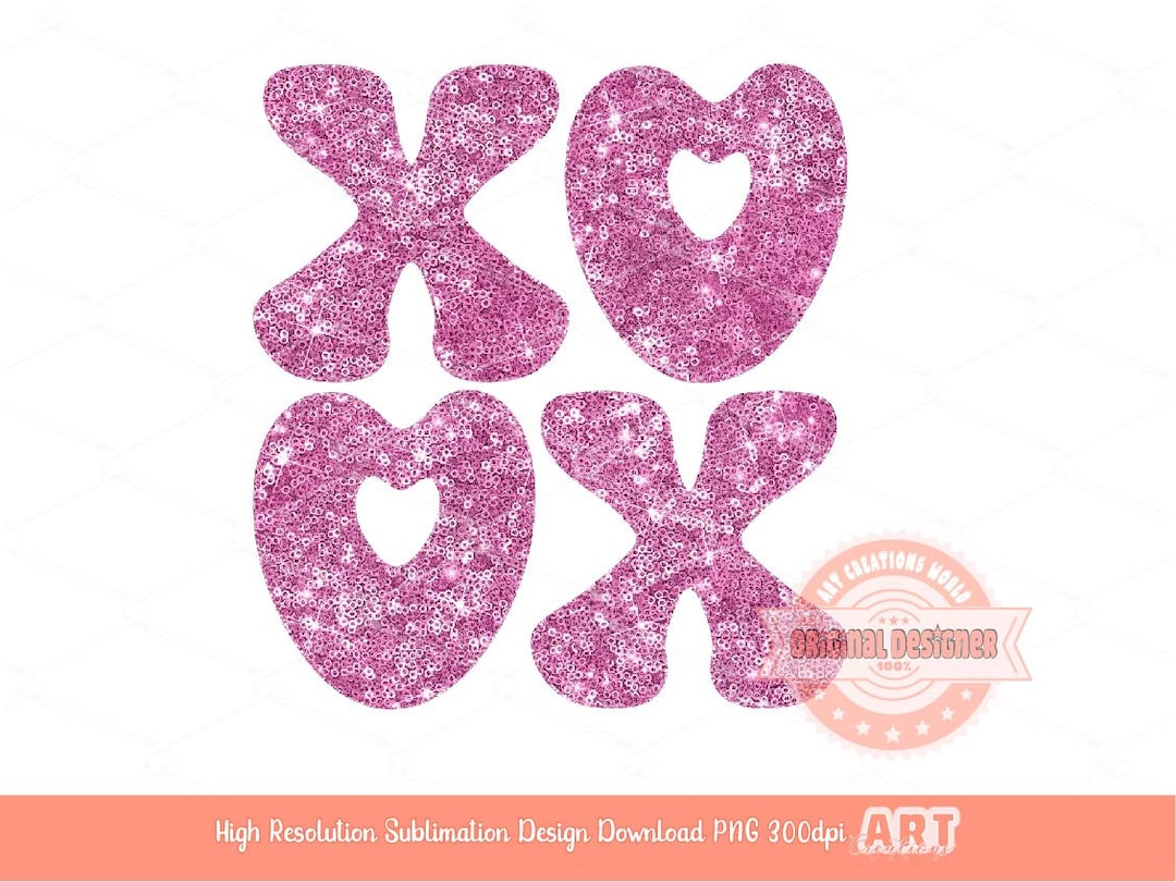 Xoxo Pink Sequin PNG, Original Glitter Glam Sparkle Pink Heart Valentines Day Png Sublimation ...