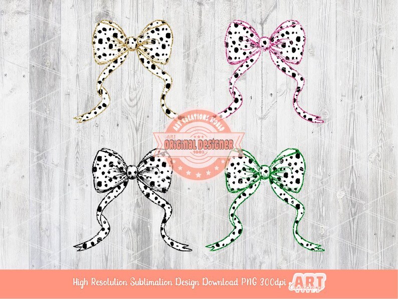 Dalmatian Bow PNG Bundle, Gold Pink Green Glitter Coquette Bows Clipart ...