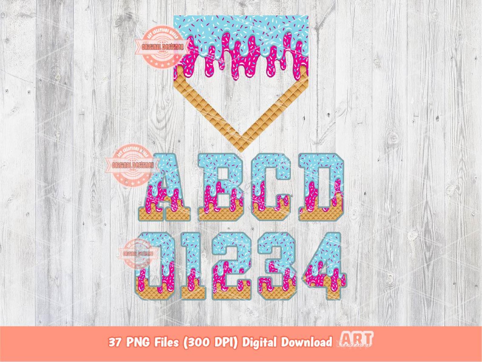 Drippy Ice Cream Alphabet Home Plate PNG Bundle, Drip Baseball Letters ...