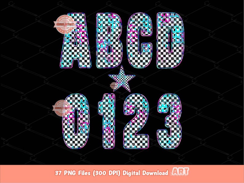 Bright Checkered Alphabet PNG, Grunge Checker Letters & Numbers Clipart ...