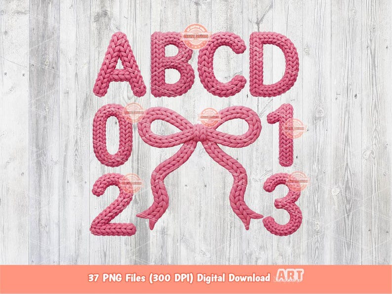 Faux Yarn Pink Alphabet PNG, Coquette Crochet Letters & Numbers Clipart ...