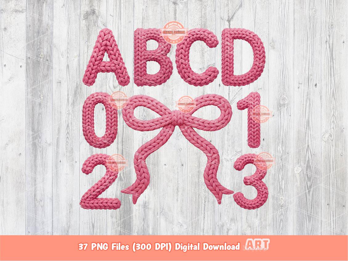 Faux Yarn Pink Alphabet PNG, Coquette Crochet Letters & Numbers Clipart ...