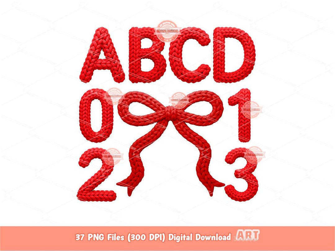 Red Faux Yarn Alphabet PNG, Coquette Valentine Crochet Knitted Letters ...