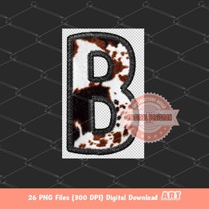Faux Embroidery Cowhide Letters PNG, Black & Brown Cow Print Western ...