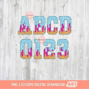 Drippy Ice Cream Alphabet PNG: Pink & Blue Letters, Numbers Clipart ...