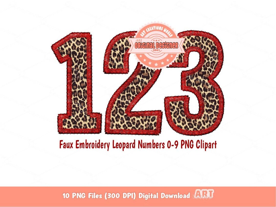 Faux Embroidery Leopard Numbers PNG, Cheetah Print Number 0-9 Set ...