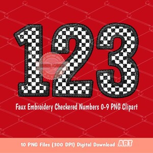 Faux Embroidery Checkered Numbers PNG, Glitter Racing Black and White ...