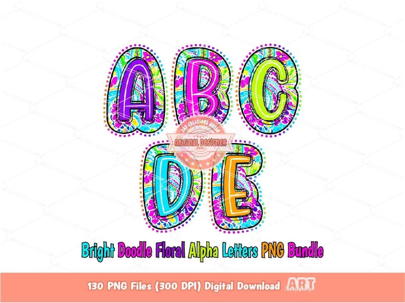 Floral Paisley Doodle Alphabet Set PNG, Bright Colorful Letters Clipart ...