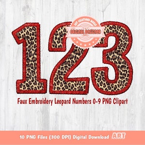 Faux Embroidery Leopard Numbers PNG, Cheetah Print Number 0-9 Set ...