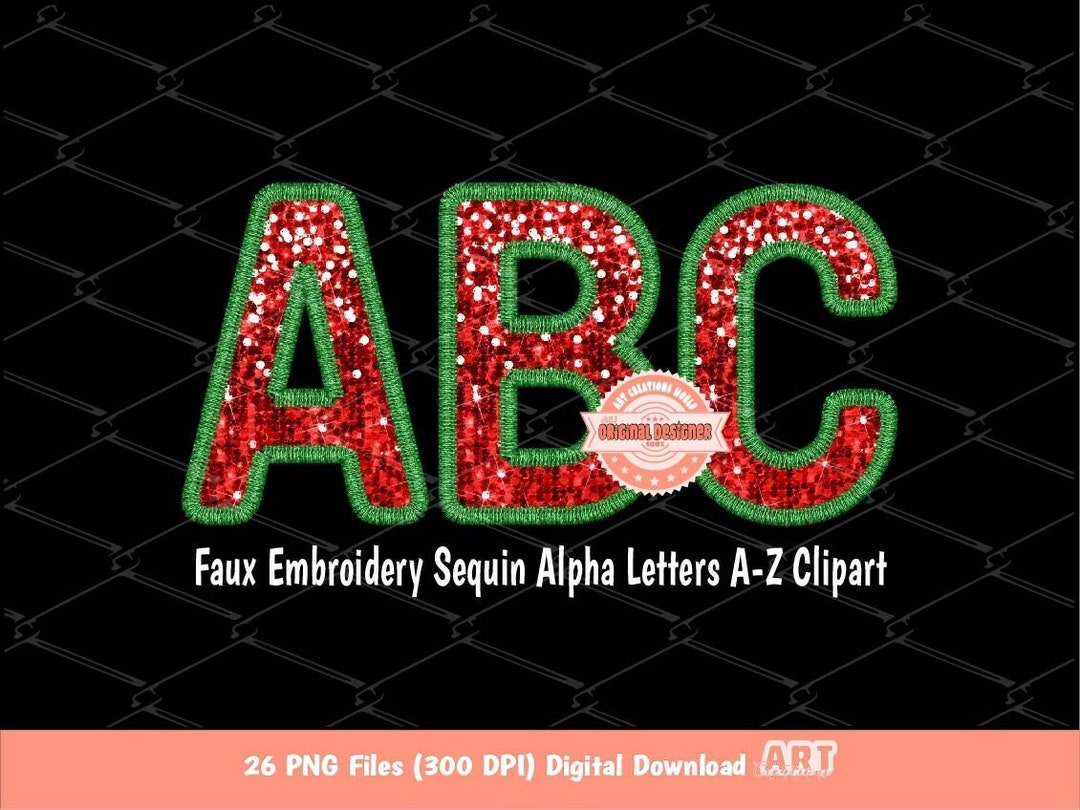 Christmas Letters Faux Embroidery Sequin PNG, Xmas Green Red Glitter ...