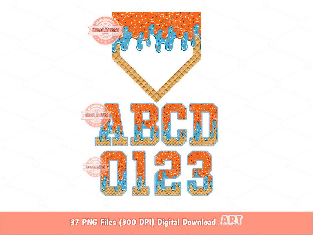Drippy Alphabet PNG Bundle, Orange & Light Blue Sports Letters Numbers ...