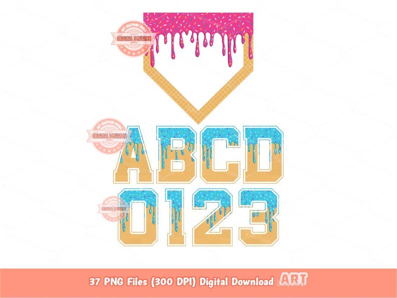 Drip Varsity Alphabet PNG Bundle, Pink Blue Drippy Sports Letters ...