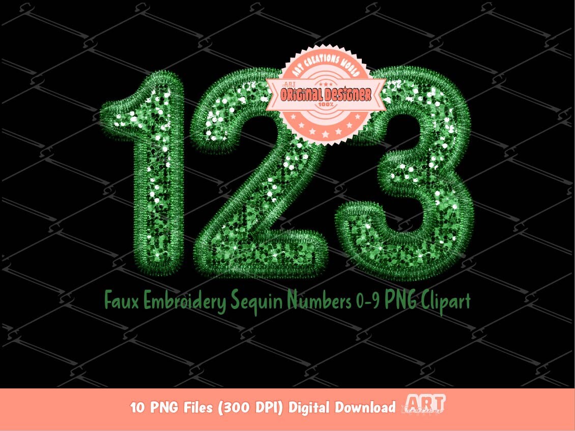 Green Faux Embroidery Sequin Numbers PNG Original Designer - Etsy