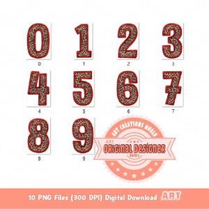 Faux Embroidery Leopard Numbers PNG, Cheetah Print Number 0-9 Set ...