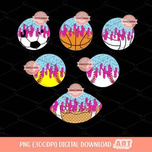 Sprinkle Drip Sports Balls PNG Bundle, Baseball Softball Basketball ...