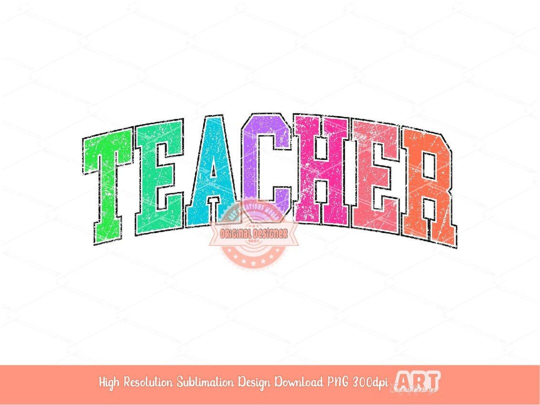 Distressed Teacher Neon Colors PNG, Trendy Colorful Arched Grunge ...
