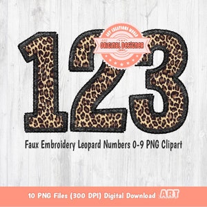 Faux Embroidery Leopard Numbers PNG, Cheetah Print Number 0-9 Set ...