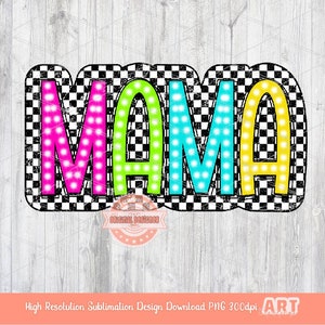 Mama Bright Distressed Checkered PNG, Trendy Colorful Doodle Letters ...