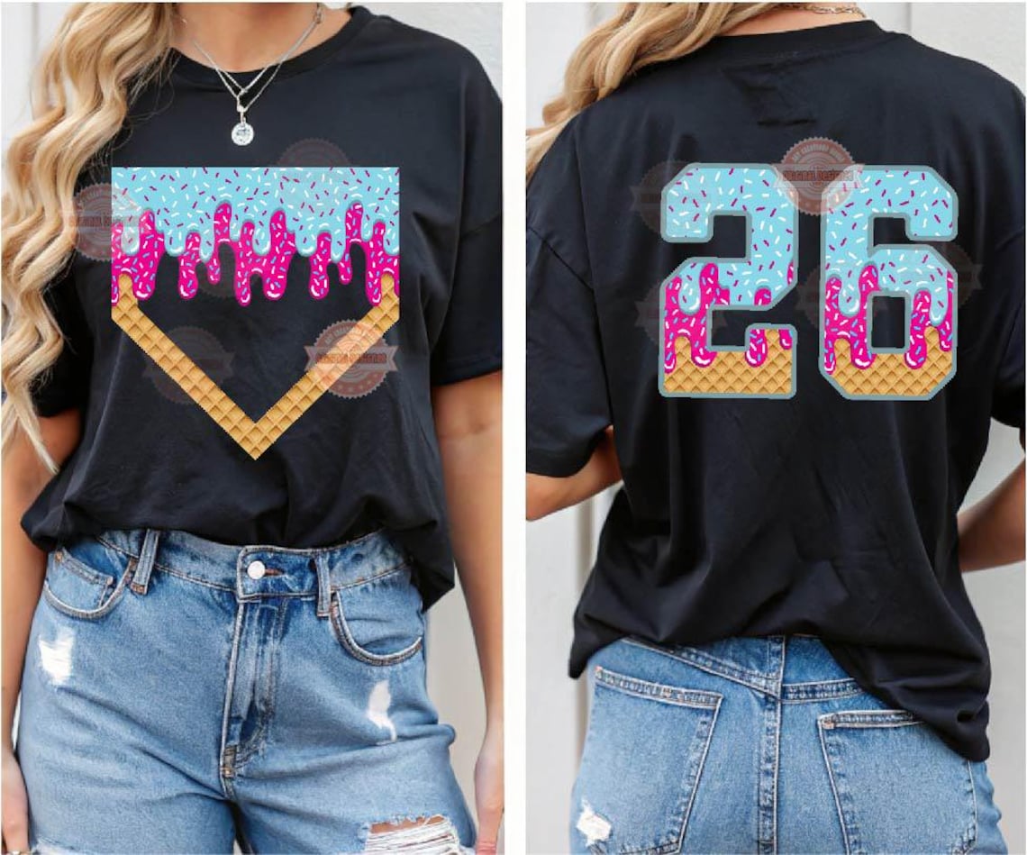Drip Numbers & Home Plate PNG Bundle, Pink Blue Ice Cream Baseball Game ...