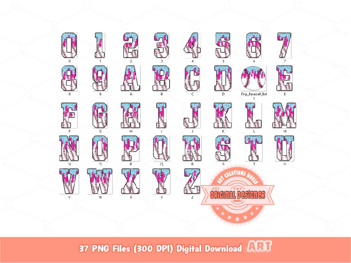 Drip Baseball Alphabet PNG Bundle, Drippy Pink Blue Ice Cream Sports ...