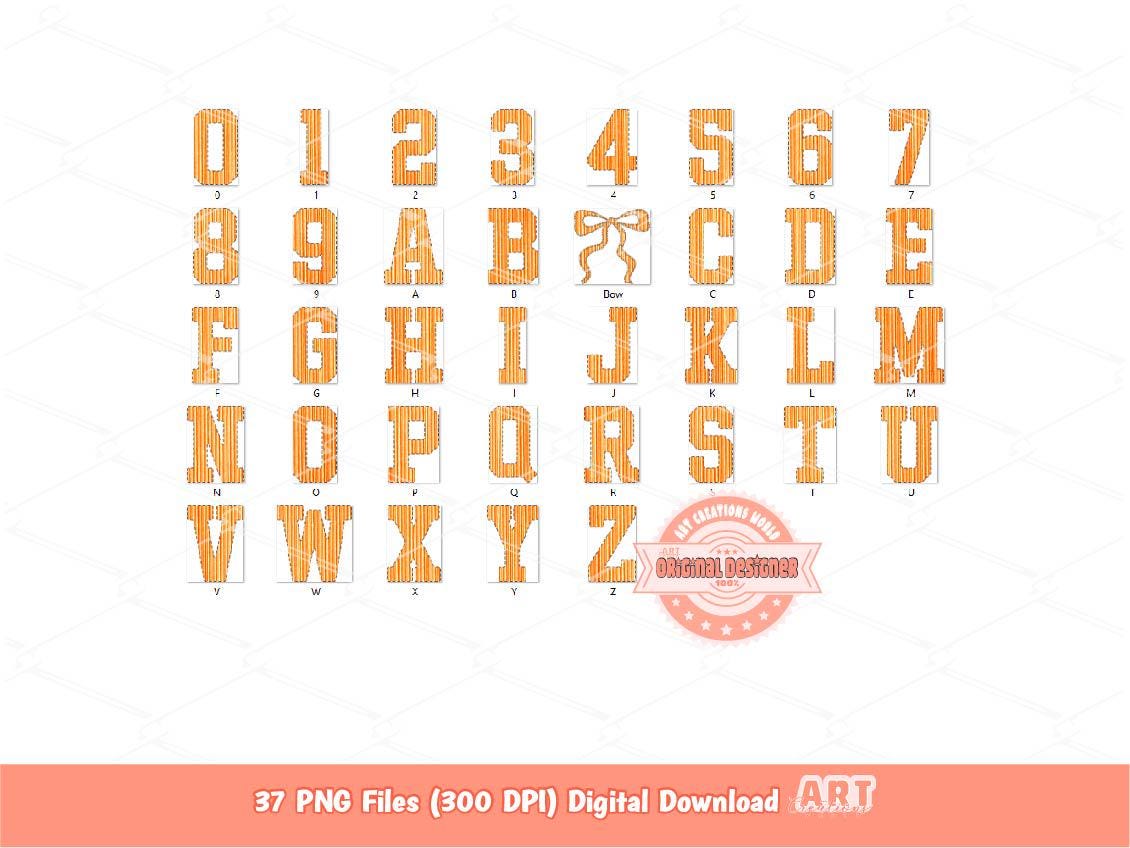 Seersucker Varsity Alphabet PNG: Orange Striped Letters & Numbers ...