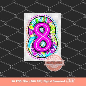 Bright Doodle Numbers PNG Bundle, Hand Drawn Colorful Paisley Floral ...