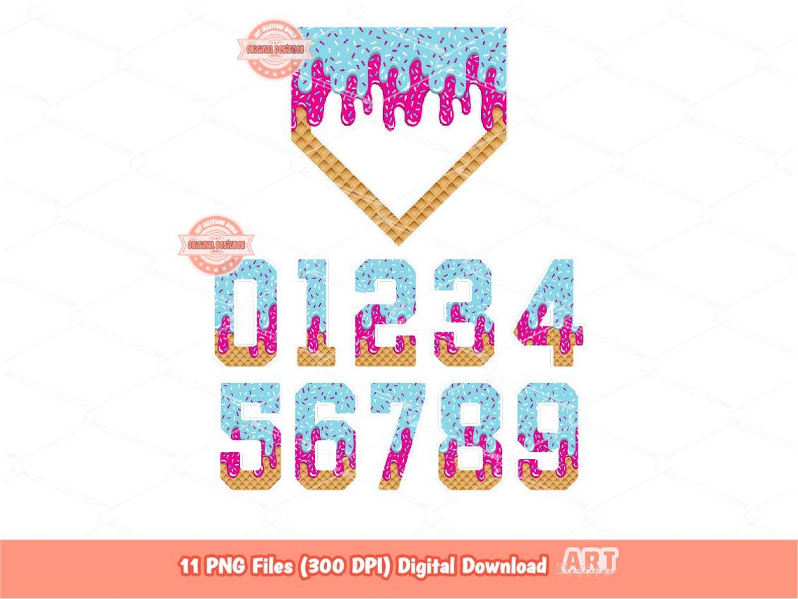 Drippy Ice Cream Numbers & Baseball Home Plate PNG Clipart (digital ...