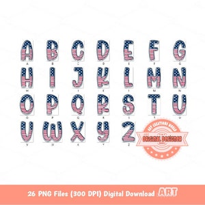 Stars and Stripes Doodle Letters PNG, Distressed 4th of July Alpha A-Z ...