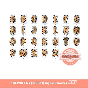 Colorful Cow Print Letters PNG Bundle, Hand Drawn Bright Doodle Alpha A ...