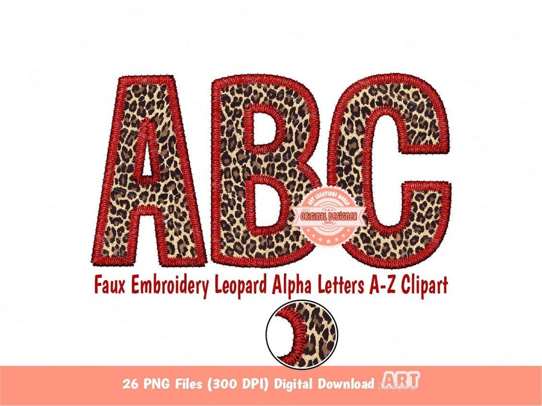 Leopard Print Alphabet PNG: Faux Embroidery Letters Clipart (digital ...