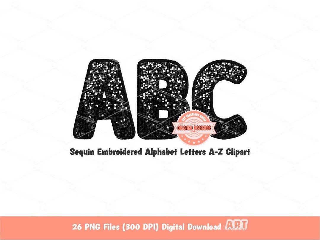 Black Sequin Letters PNG, Original Designer Faux Embroidered Glitter ...