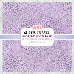 Purple Glitter Leopard Digital Paper Pack: Scrapbook Backgrounds ...