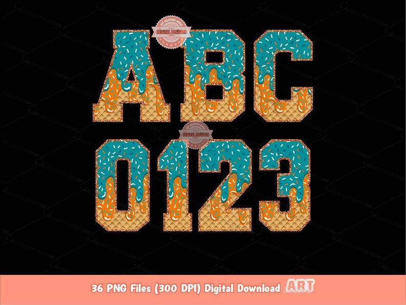 Orange Teal Drip Alphabet PNG: Drippy Ice Cream Letters & Numbers ...