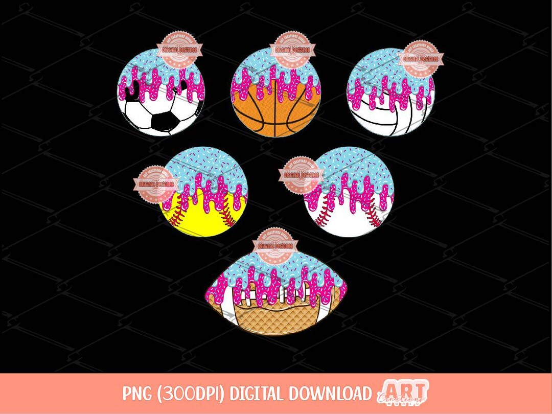 Pink Blue Drip Sports Balls PNG Bundle: Clipart for Sublimation ...