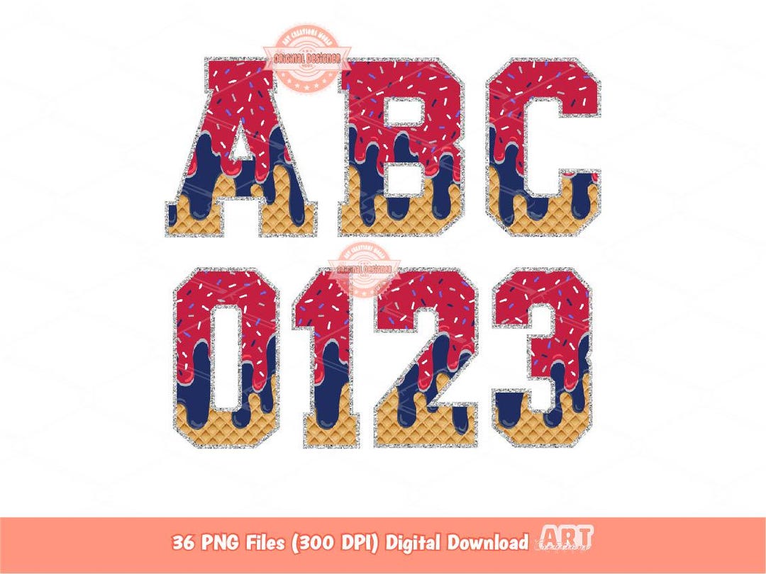 Sprinkle Drip Varsity Alphabet PNG, Drippy Red & Navy Blue Ice Cream ...