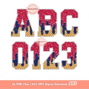 Sprinkle Drip Varsity Alphabet PNG, Drippy Red & Navy Blue Ice Cream ...