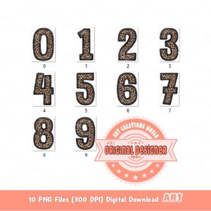 Faux Embroidery Leopard Numbers PNG, Cheetah Print Number 0-9 Set ...