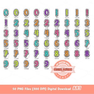 Colorful Dalmatian Numbers PNG Bundle, Bright Doodle Marquee Dalmation ...