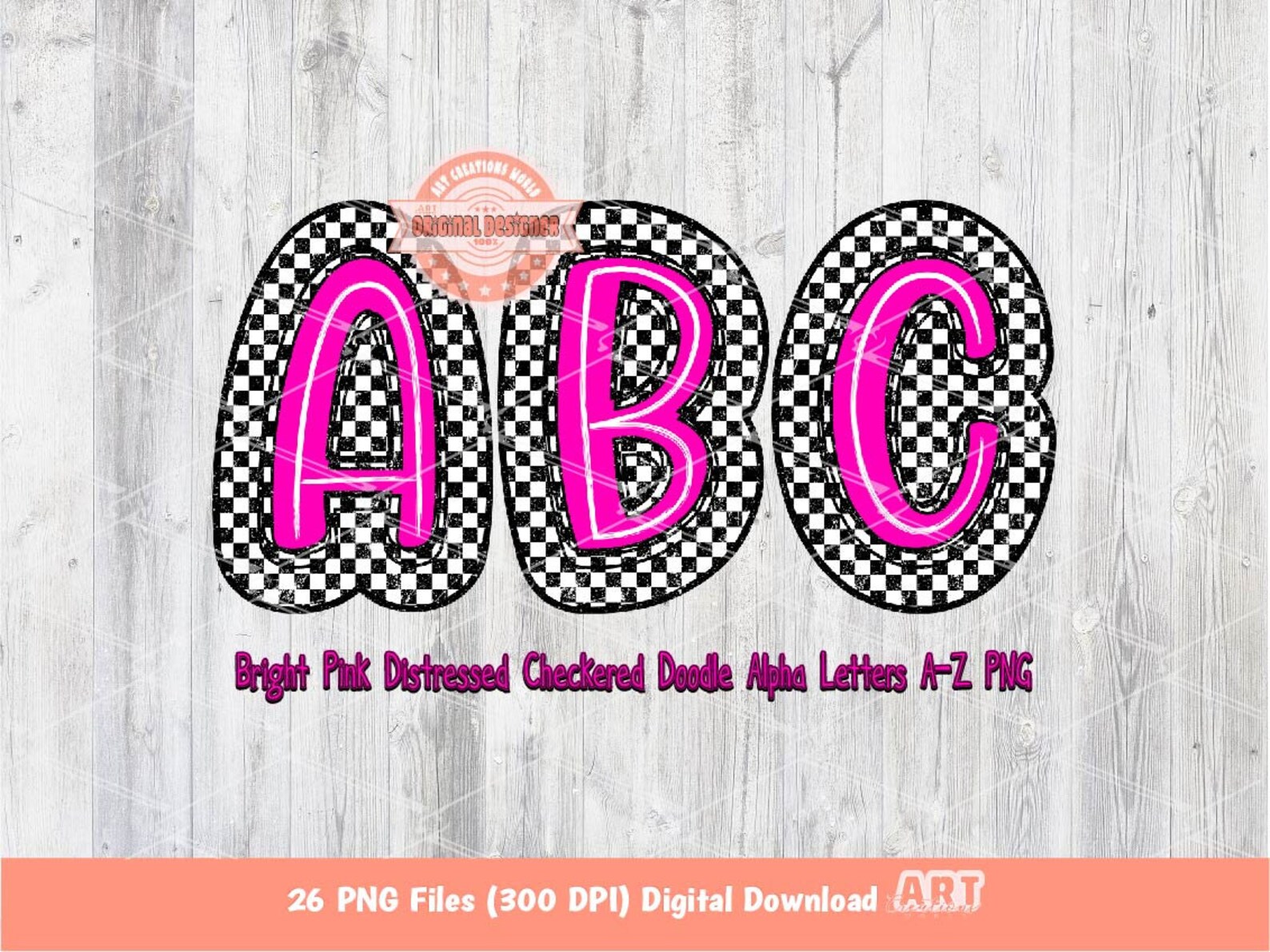 Pink Checkered Doodle Letters PNG, Bright Alphabet Clipart - Etsy