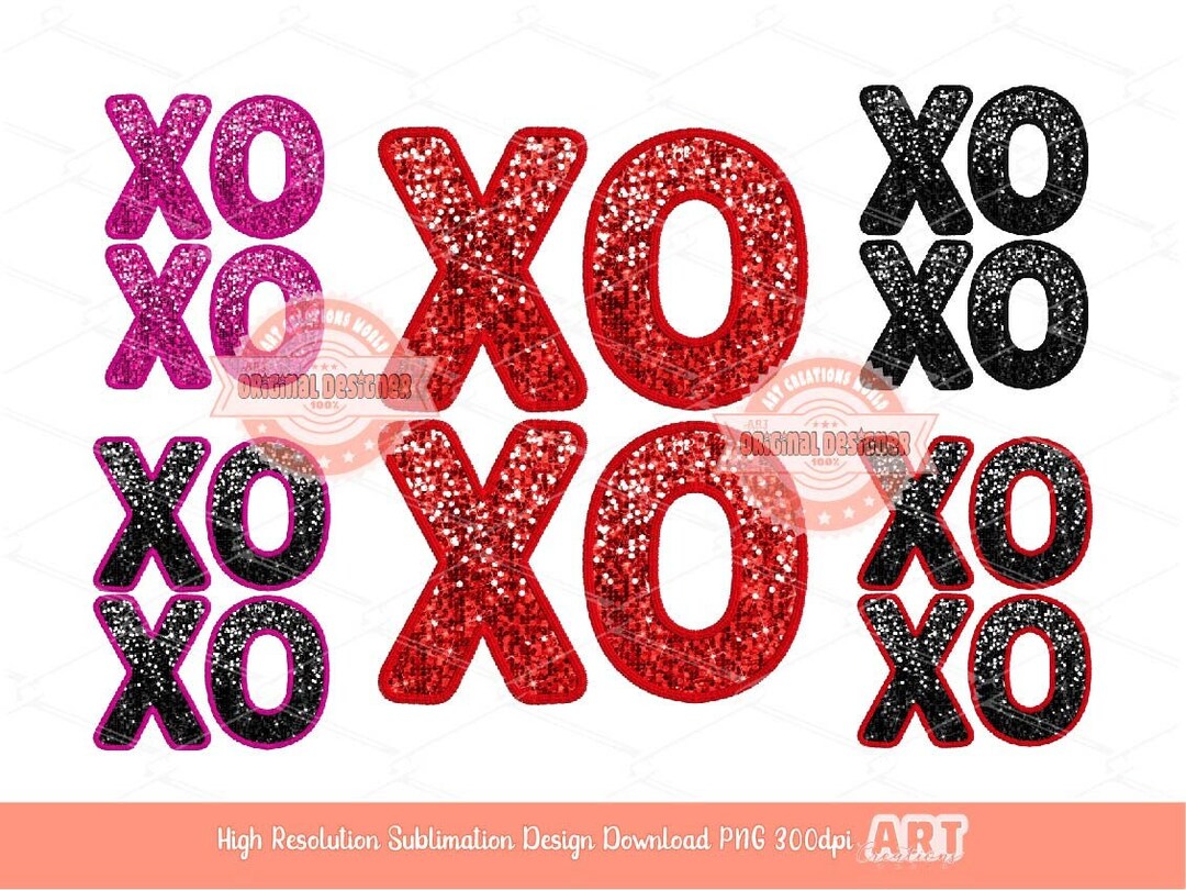 Xoxo Sequin PNG Bundle, Original Faux Embroidery Glitter Red, Black ...