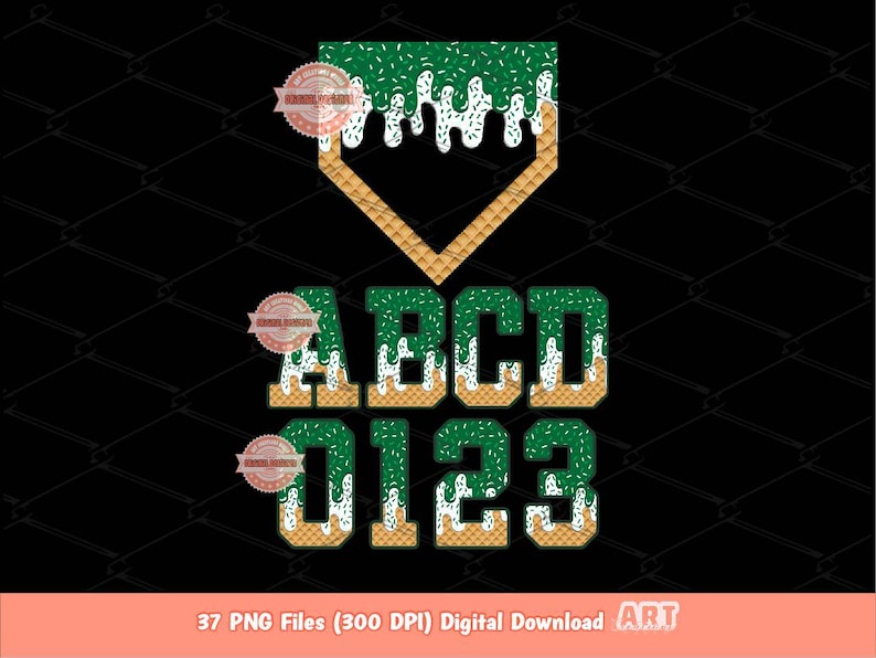 Green White Drip Alpha and Plate PNG Bundle | Baseball Letters ...