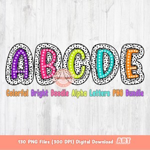Colorful Dalmatian Letters PNG Bundle, Hand Drawn Bright Doodle Alpha A ...