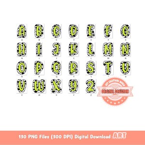Colorful Cow Print Letters PNG Bundle, Hand Drawn Bright Doodle Alpha A ...