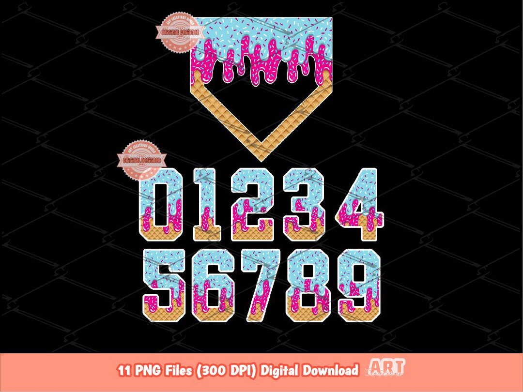Drippy Ice Cream Numbers & Baseball Home Plate PNG Clipart (digital ...