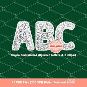 Sequin Alphabet Clipart, White Faux Embroidery Glitter Letters Clipart ...