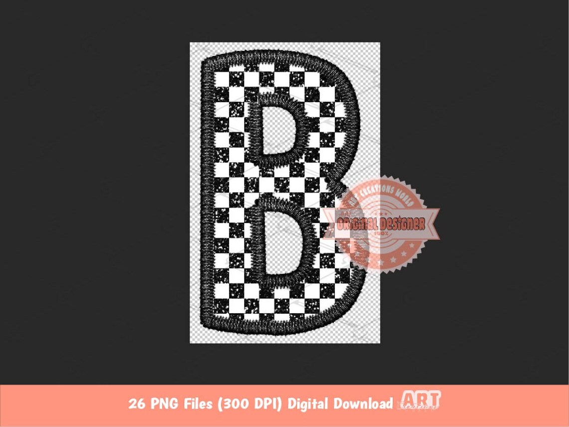 Checkered Letters PNG, Faux Embroidery Alphabet Clipart (digital ...